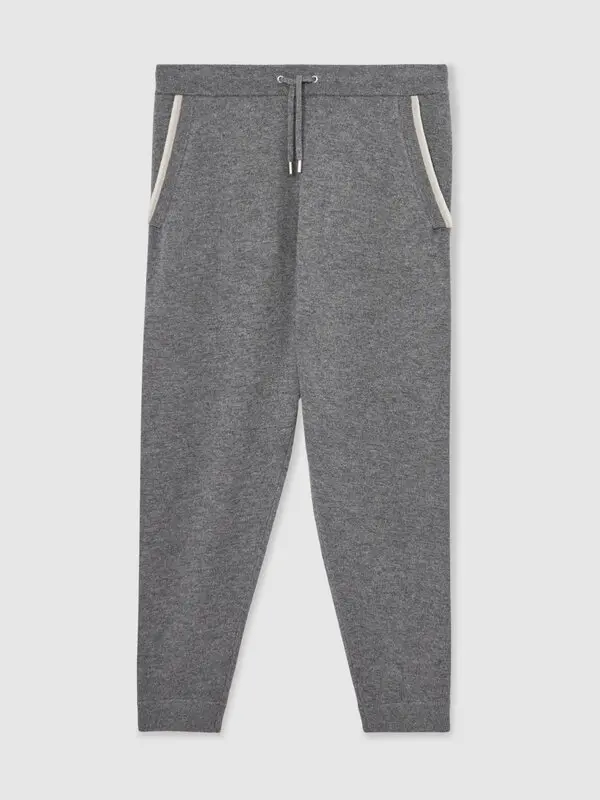 REISS Hillside Wool Tipped Drawstring Joggers - Mid Grey