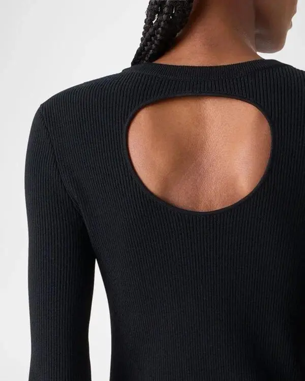 Akris Rib Knit Back-cutout Crewneck Sweater