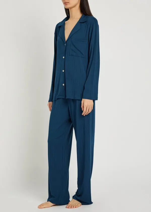 Eberjey Gisele Ribbed Jersey Pyjama Set - Navy