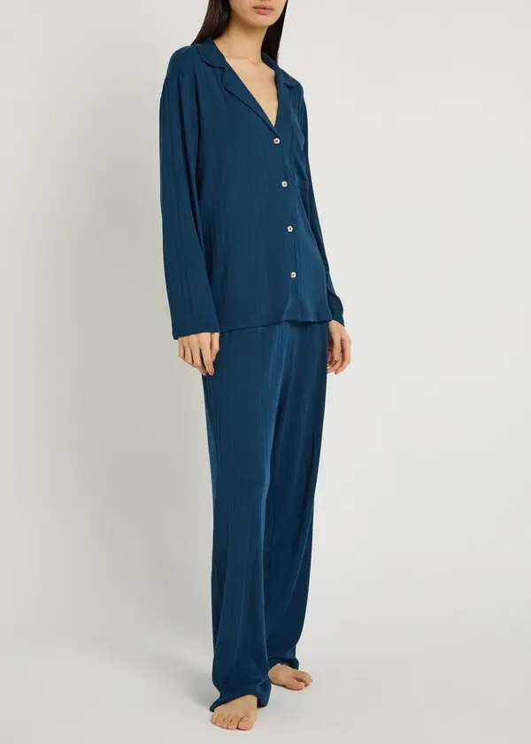 Eberjey Gisele Ribbed Jersey Pyjama Set - Navy