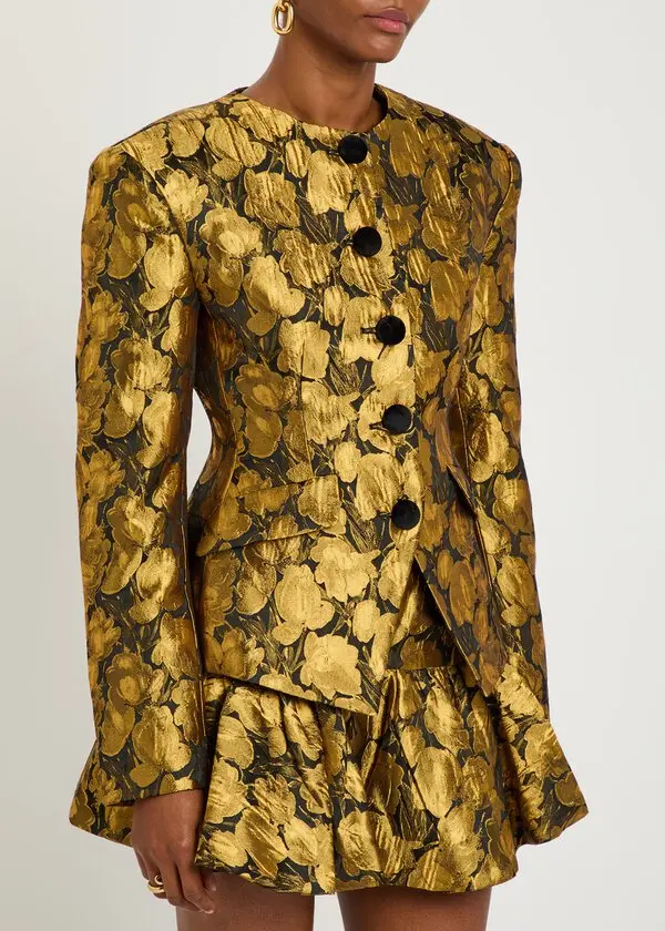Ronny Kobo Metallic Floral-jacquard Woven Blazer