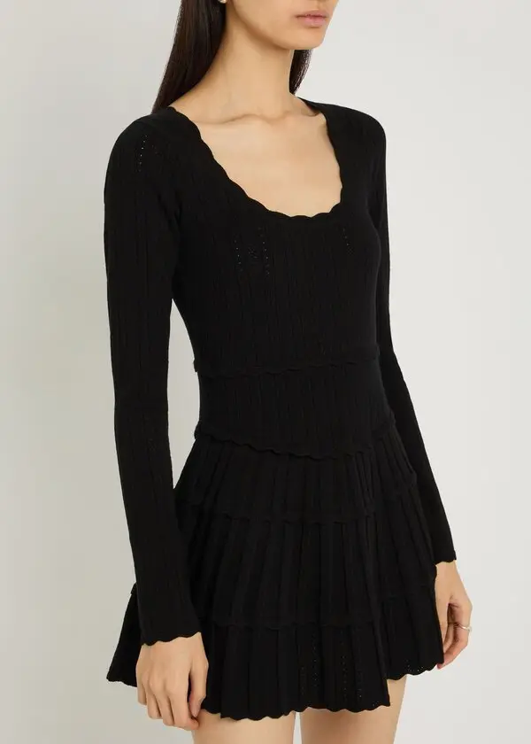 LoveShackFancy Pointelle Knit Mini Dress - Black