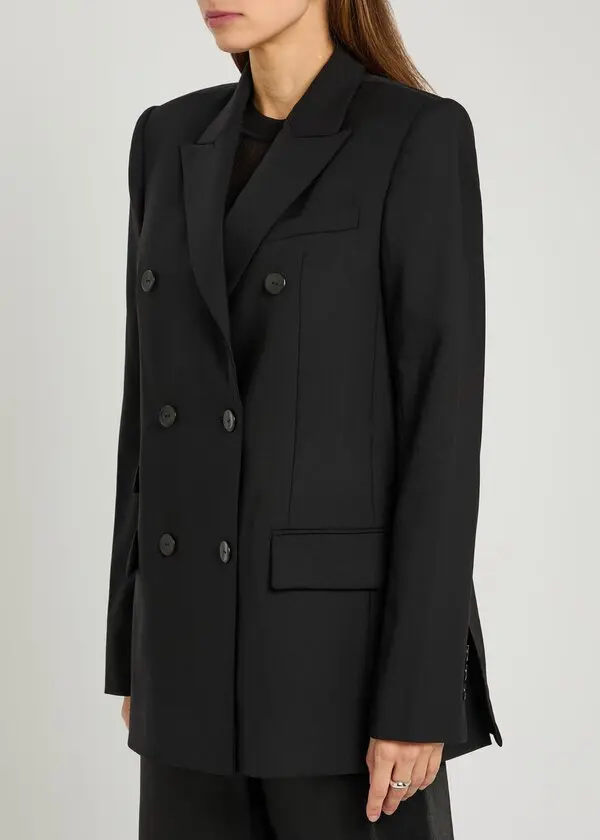 Maria Mcmanus Draped Double-breasted Wool Blazer - Black