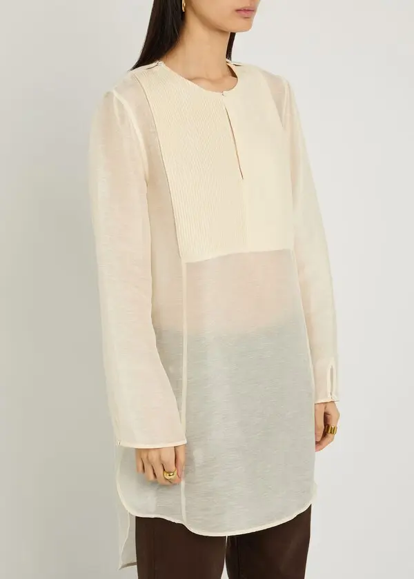 Tory Burch Pintucked Linen And Silk-blend Tunic - Ivory