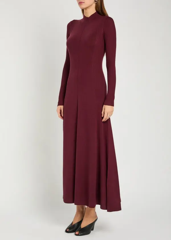 chinese dress ladies Hatch The Odette Ribbed Midi Dress in Burgundy