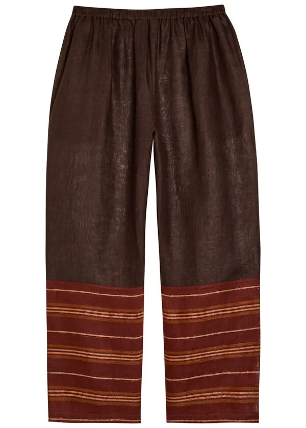 Tory Burch Stripe-trimmed Linen Trousers - Brown
