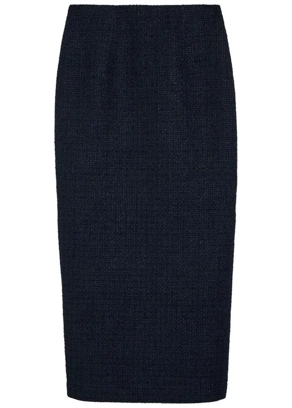 Roland Mouret Ceremony Metallized Bouclé Midi Skirt - Navy