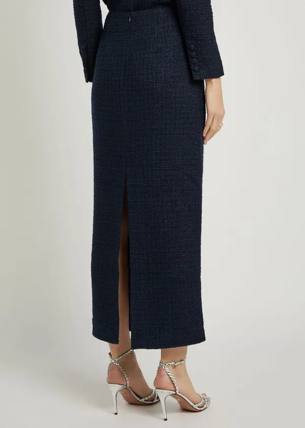 Roland Mouret Ceremony Metallized Bouclé Midi Skirt - Navy