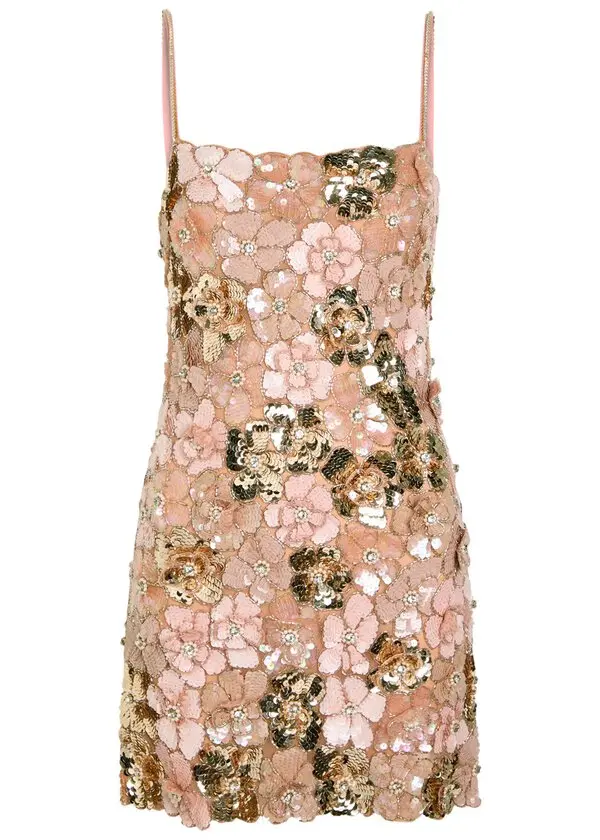 Loveshackfancy Floral Sequin-Embellished Tulle Mini Dress - Rose |  Editorialist