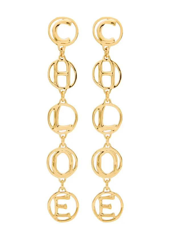 Chloé Script Drop Earrings - Gold