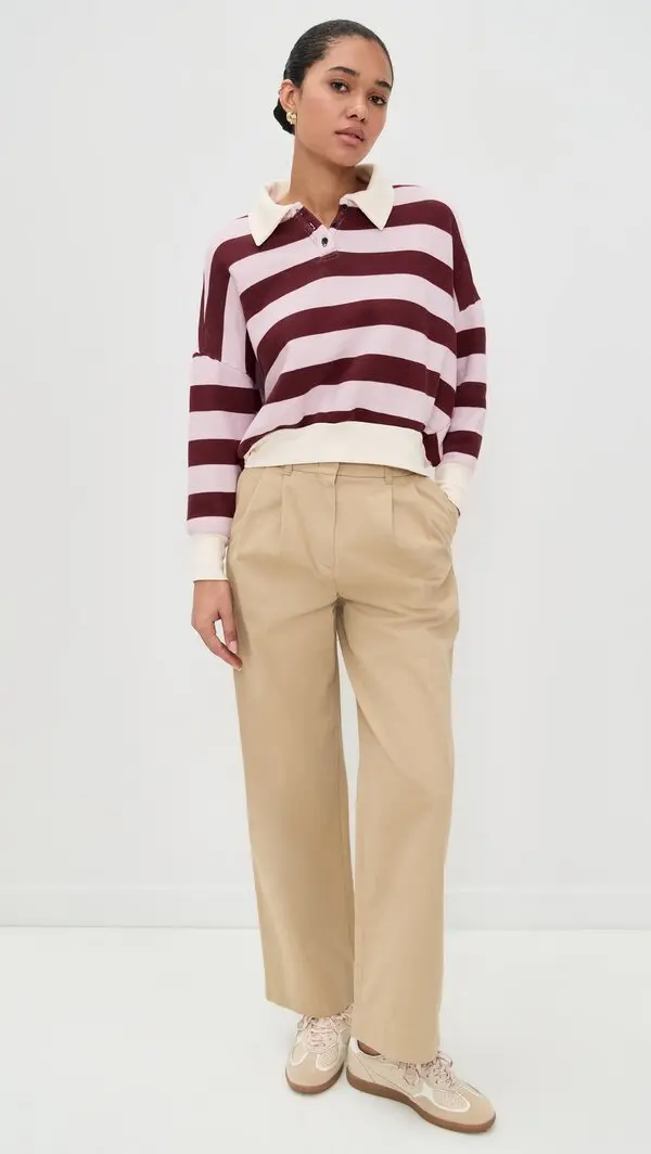 ASKK NY Polo Sweatshirt - Black Cherry Pink Stripe