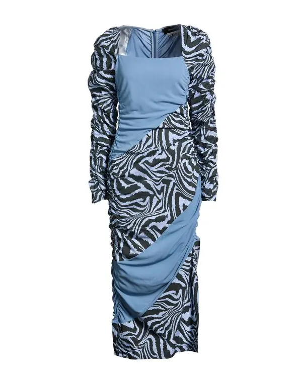 Ganni Zebra-Print Gathered Midi Dress In Blue - 81% Off | Editorialist