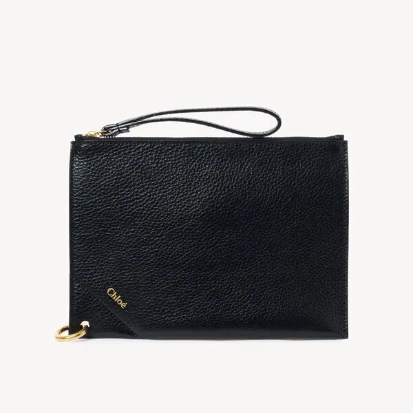 Chloé Spin Zipped Pouch In Grained Leather - Eggshell