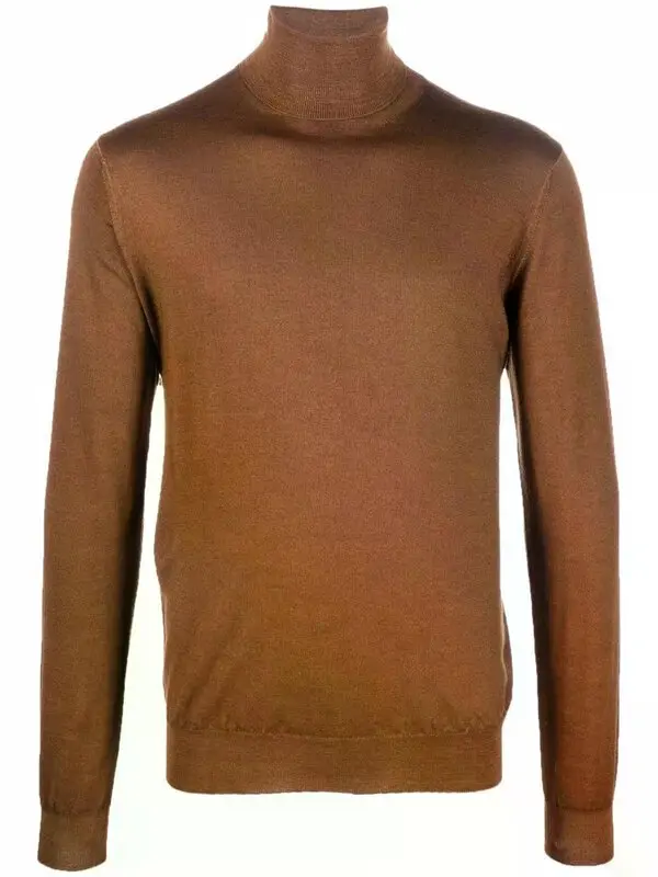 DELL'OGLIO Roll-neck Merino Wool Jumper - Brown