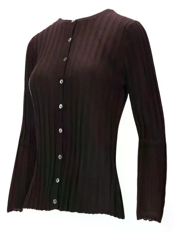 LA ROSE Ribbed Button Cardigan - Brown