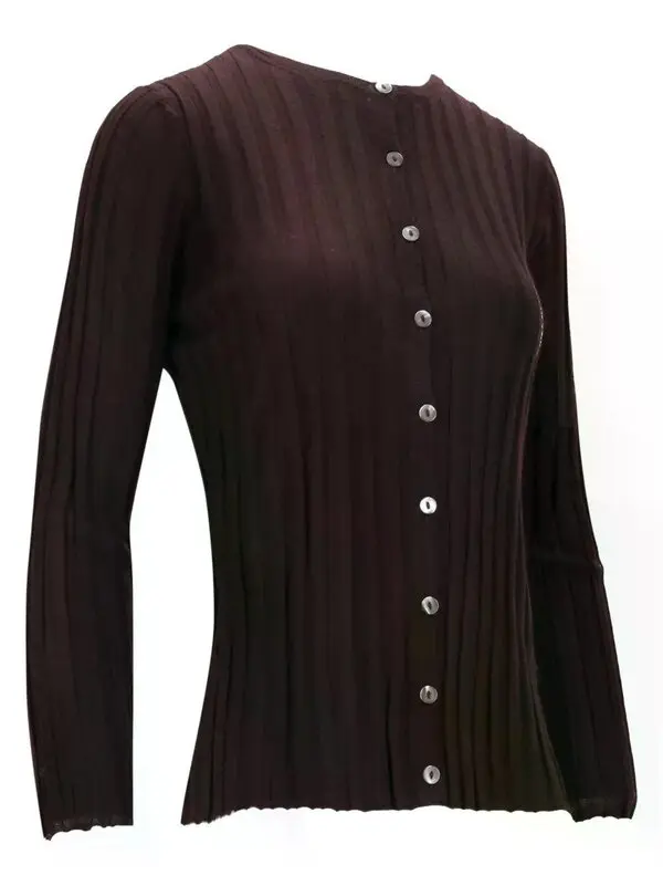 LA ROSE Ribbed Button Cardigan - Brown