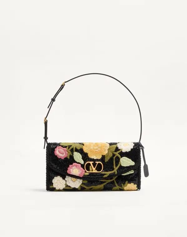 Valentino Garavani Devain Embroidered Shoulder Bag - Black/multicolour