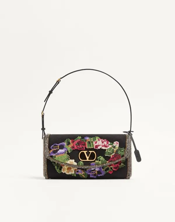 Valentino Garavani Devain Embroidered Shoulder Bag - Black/multicolour