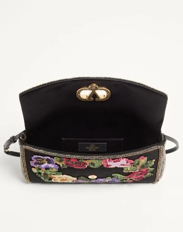 Valentino Garavani Devain Embroidered Shoulder Bag - Black/multicolour