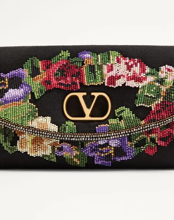 Valentino Garavani Devain Embroidered Shoulder Bag - Black/multicolour