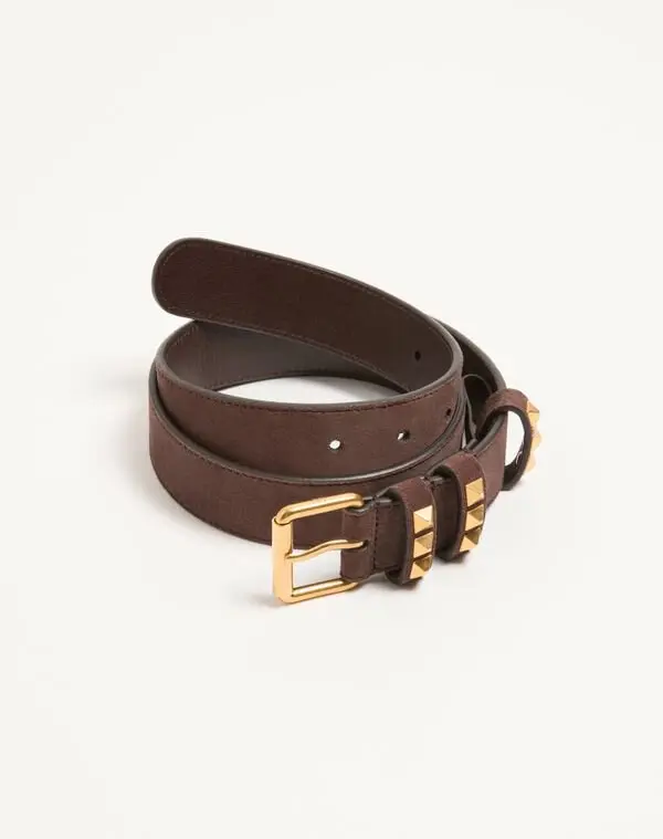 Valentino Garavani Rockstud Belt In Suede 30 Mm - Brown