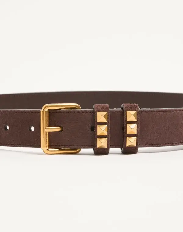 Valentino Garavani Rockstud Belt In Suede 30 Mm - Brown