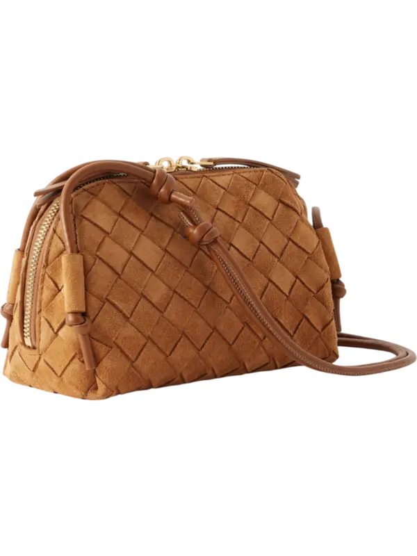Bottega Veneta Concert Pouch Intrecciato Suede Shoulder Bag - Brown