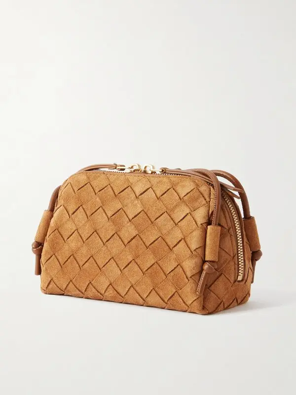 Bottega Veneta Concert Pouch Intrecciato Suede Shoulder Bag - Brown