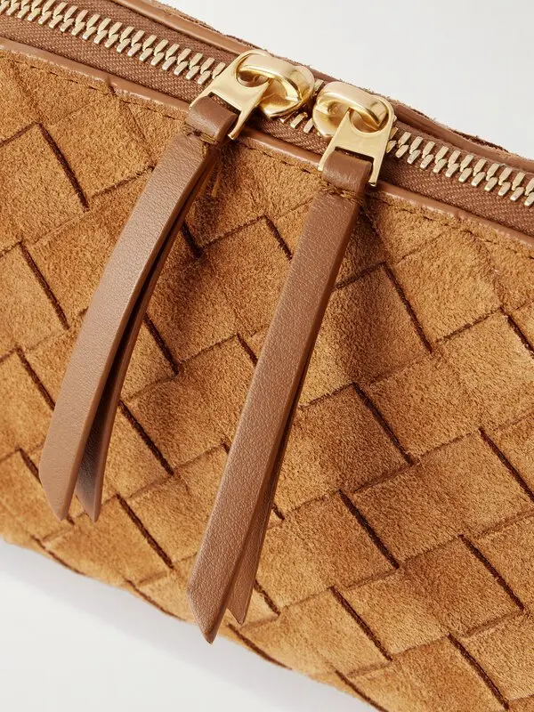 Bottega Veneta Concert Pouch Intrecciato Suede Shoulder Bag - Brown
