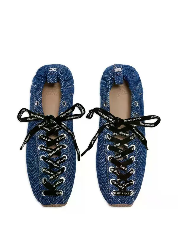GANNI Lace-up Denim Ballet Flats - Blue