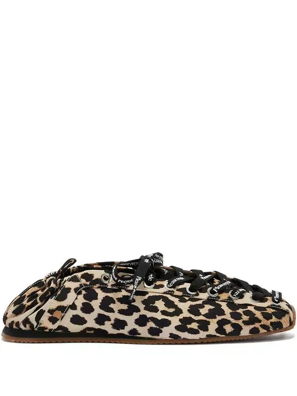 GANNI Leopard-print Lace-up Ballerina Flats - Brown