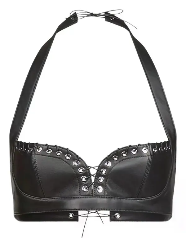 LUDOVIC DE SAINT SERNIN Robin Eyelet Leather Top - Black