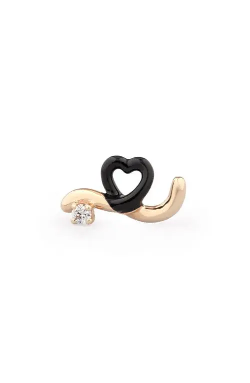 Bea Bongiasca Single Enamel & Diamond Heart Stud Earring - Black