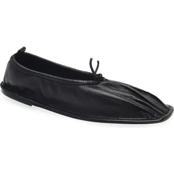Hereu Puntera Pleated Leather Flats - Black