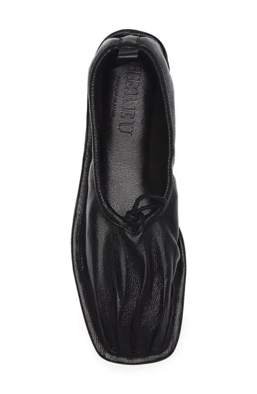 Hereu Puntera Pleated Leather Flats - Black