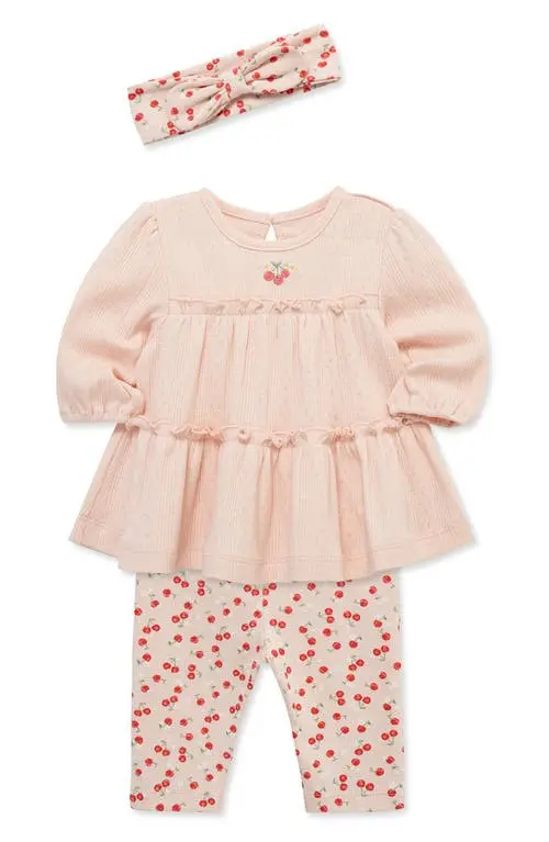 LITTLE ME Embroidered Cherries Shirt With Leggings And Headband