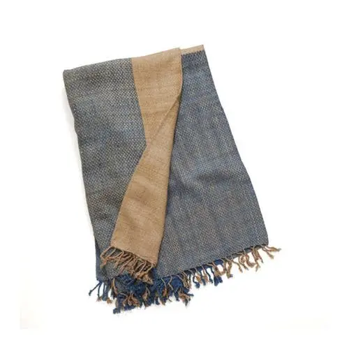 SUSTAINABLE THREADS Block Handwoven Silk Throw - Indigo