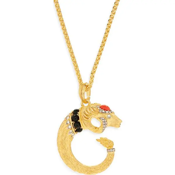 KENNETH JAY LANE Ram Head Pendant Chain Necklace - Gold