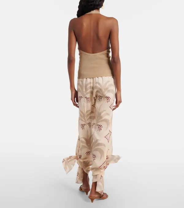 Johanna Ortiz Printed Linen Flared Pants - Beige