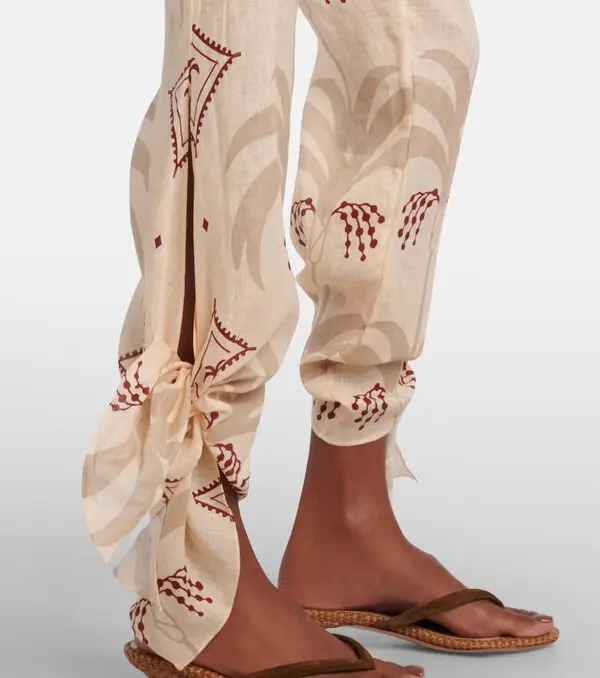 Johanna Ortiz Printed Linen Flared Pants - Beige