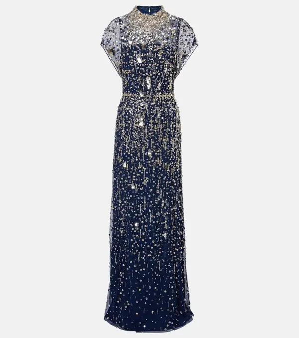 Jenny Packham Sylvie Embellished Gown - Blue
