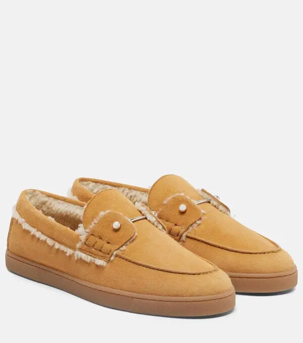 CHRISTIAN LOUBOUTIN Chambeliboat Suede Shearling Loafers - Beige