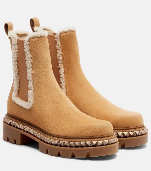 CHRISTIAN LOUBOUTIN St Emilia Studded Leather Chelsea Boots - Beige