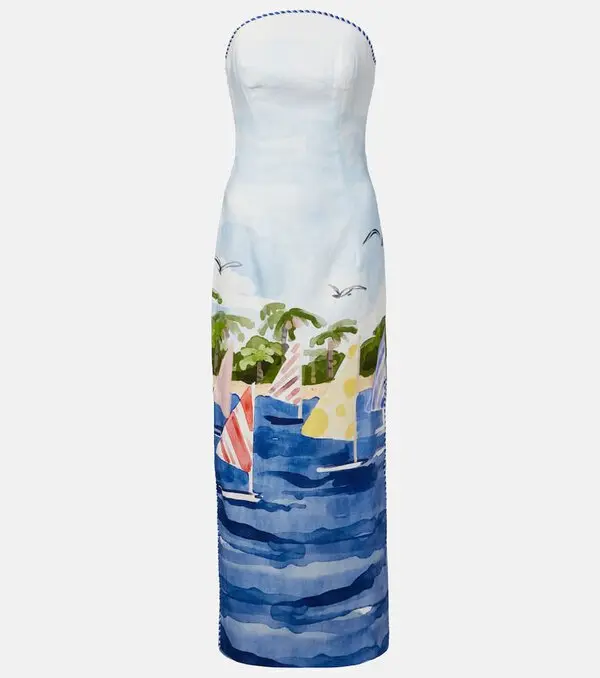 LEO LIN Ava Printed Linen Bustier Dress
