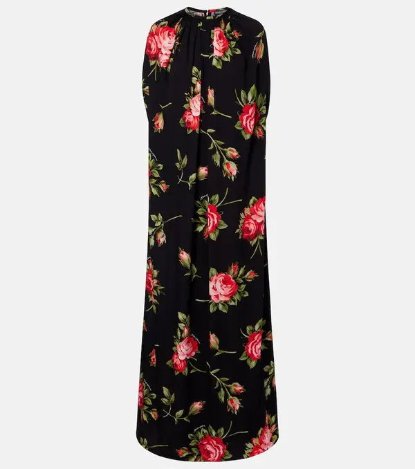 Dolce & Gabbana Floral Caped Silk-blend Gown - Black