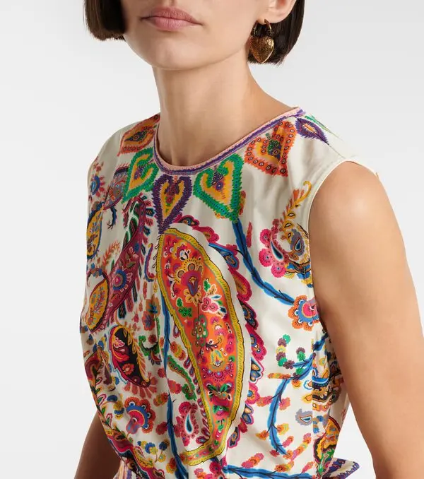 Etro Belted Printed Cotton Maxi Dress - White