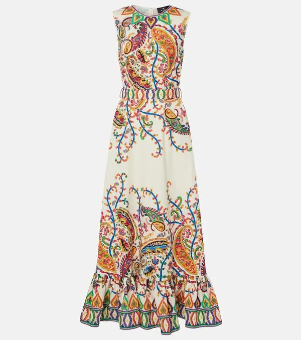 Etro Belted Printed Cotton Maxi Dress - White