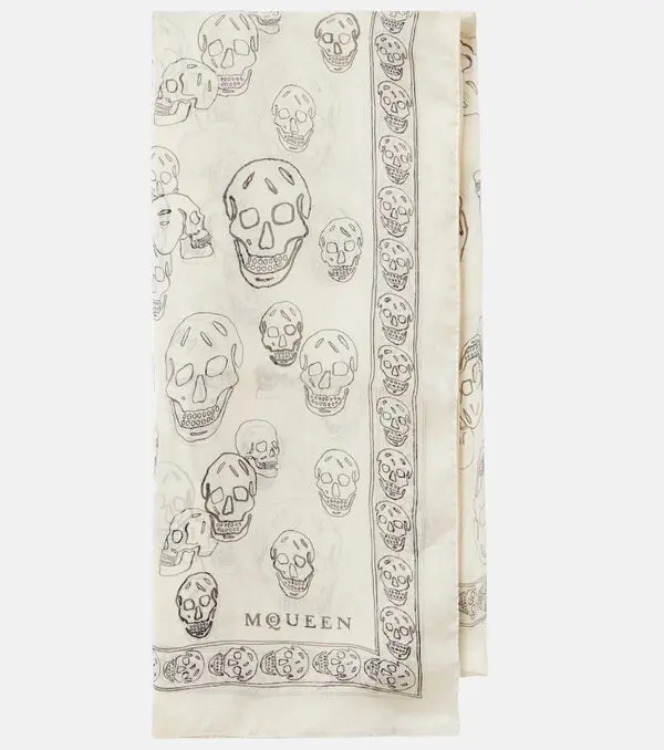 Alexander McQueen Printed Silk Scarf - White