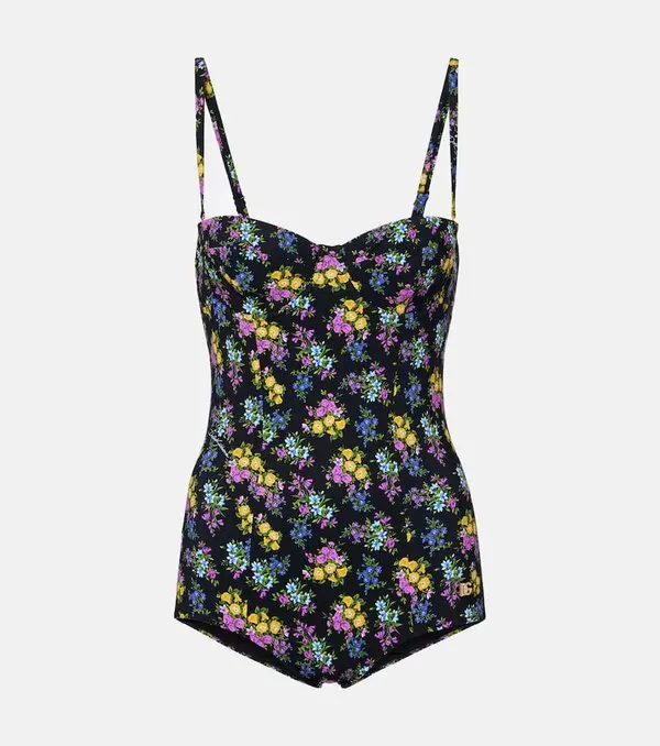 Dolce & Gabbana Floral Print Swimsuit - Black