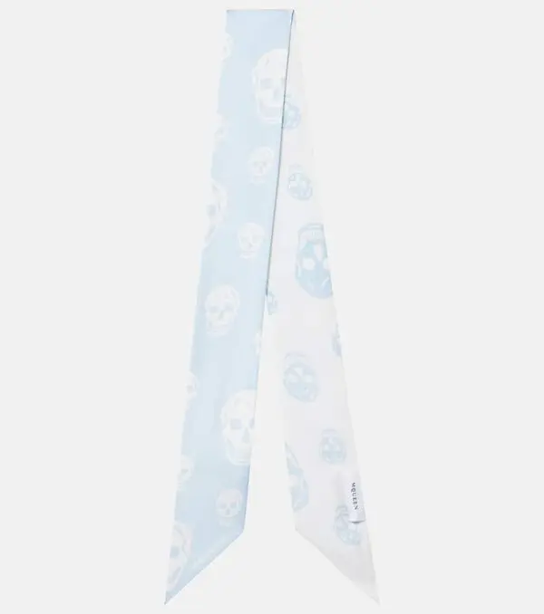 Alexander McQueen Printed Silk Scarf - Blue